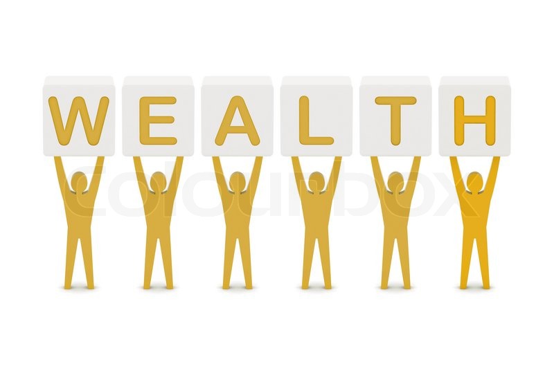 Men holding the word wealth. Concept 3D ... | Stock image | Colourbox