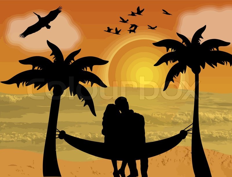 Silhouette of couple watching ... | Stock Vector | Colourbox