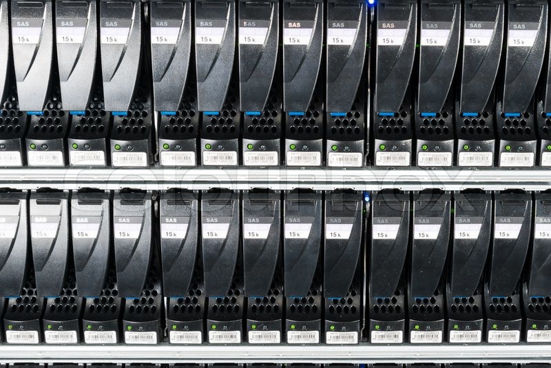 Close-up of hard drives in data center | Stock image | Colourbox