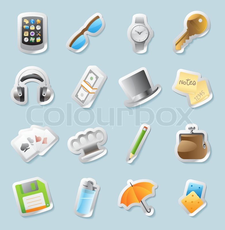 Sticker icons for personal belongings | Stock Vector | Colourbox