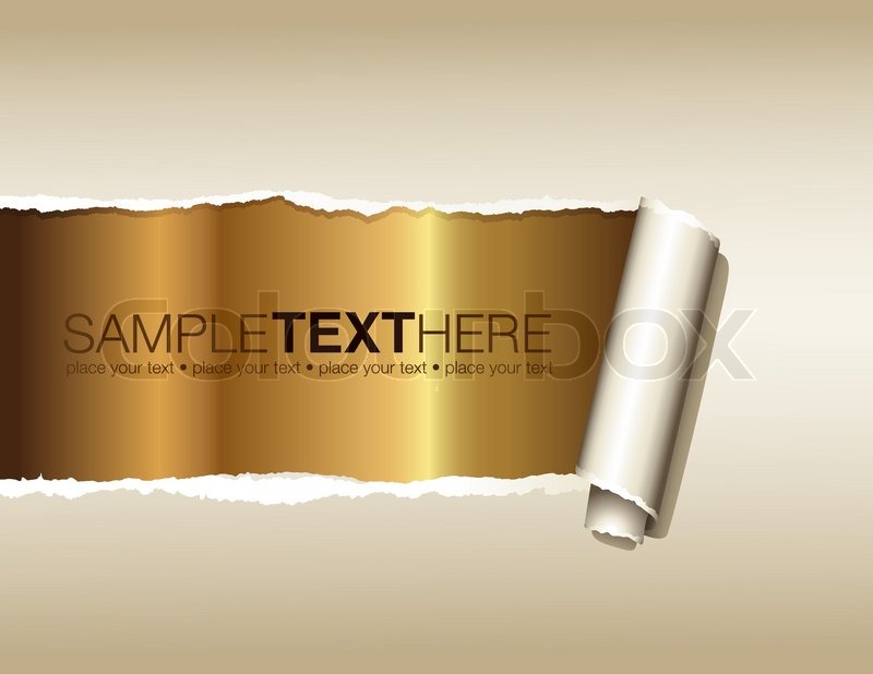 Ripped paper displaying a golden ... | Stock vector | Colourbox