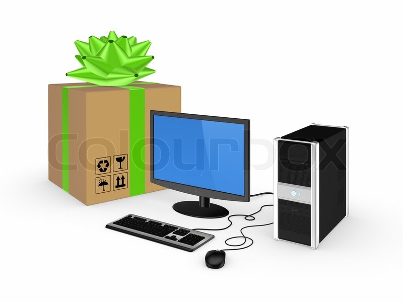 Computer and carton box.Isolated on ... | Stock image | Colourbox