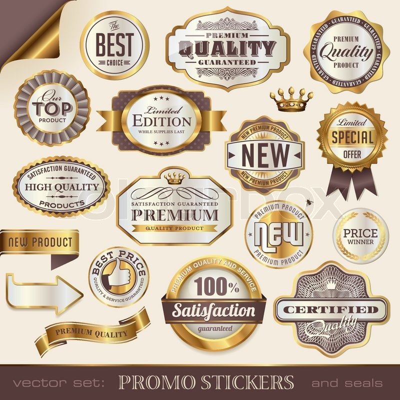 Golden promo stickers, labels and ... | Stock vector | Colourbox