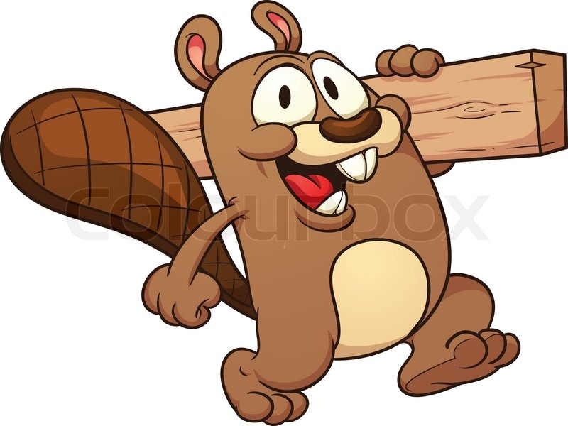 Cute cartoon beaver holding a wooden ... | Stock vector | Colourbox