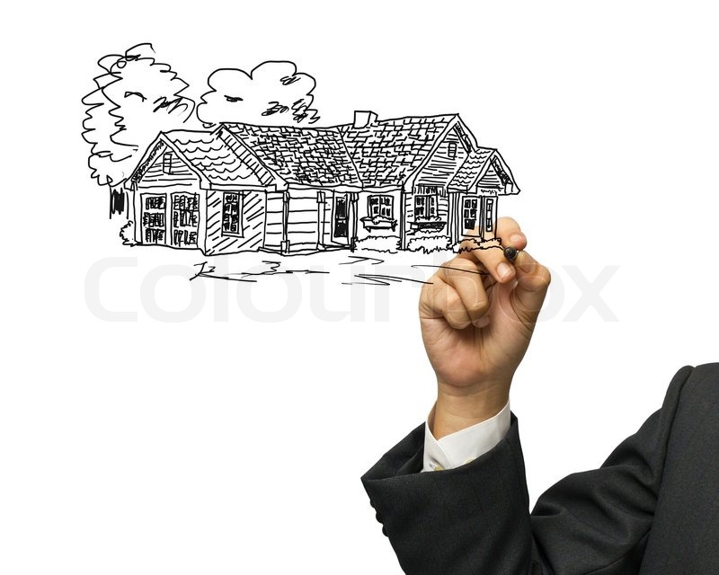 Businessman drawing house on white ... | Stock image | Colourbox