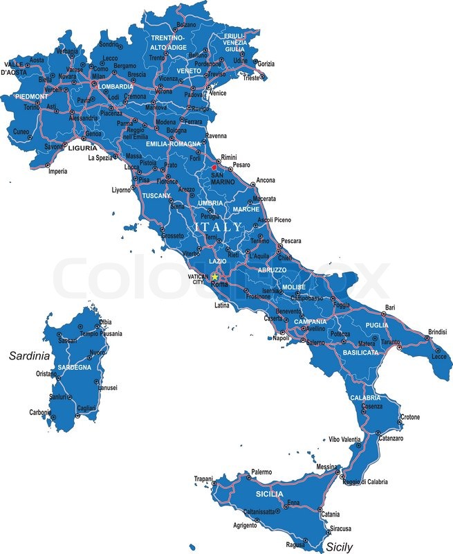 Highly detailed vector map of Italy ... | Stock vector | Colourbox
