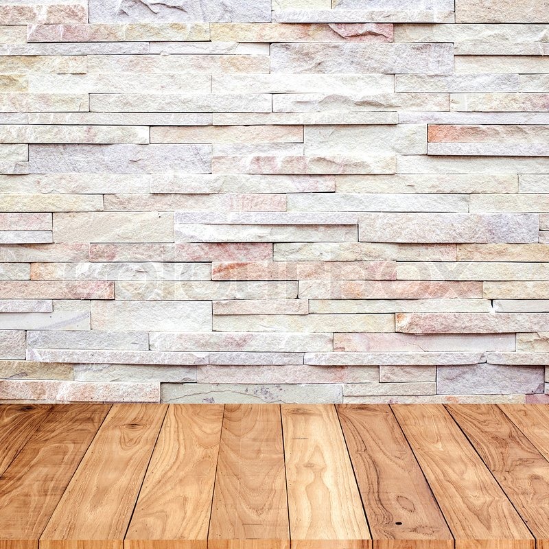 Wood floor with marble stone wall ... | Stock Photo | Colourbox