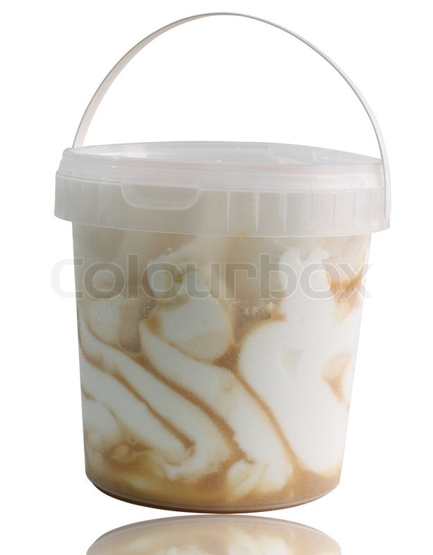 Bucket of ice cream on a white ... | Stock image | Colourbox