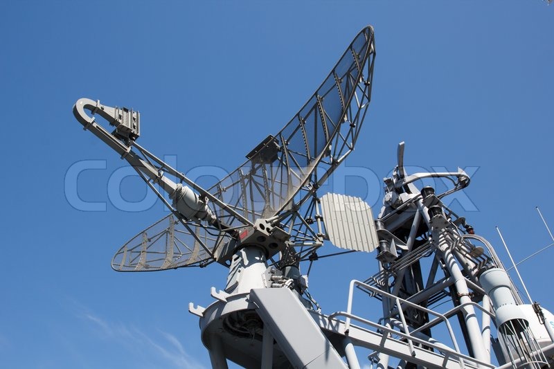Radar on military ship against blue sky | Stock image | Colourbox