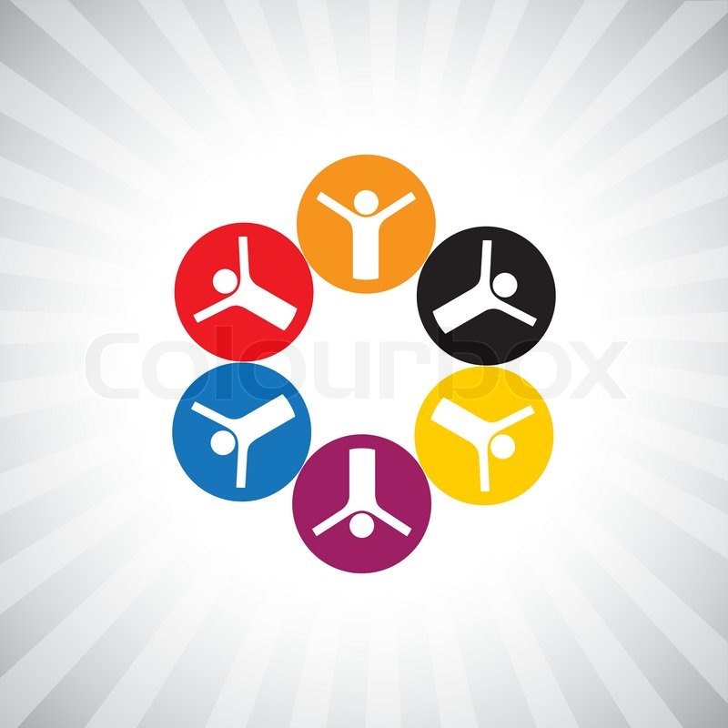 Happy children in colorful circle - ... | Stock vector | Colourbox