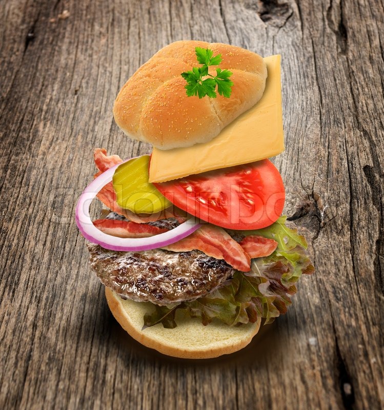 Ingredients Of Hamburger On Wooden ... | Stock image | Colourbox