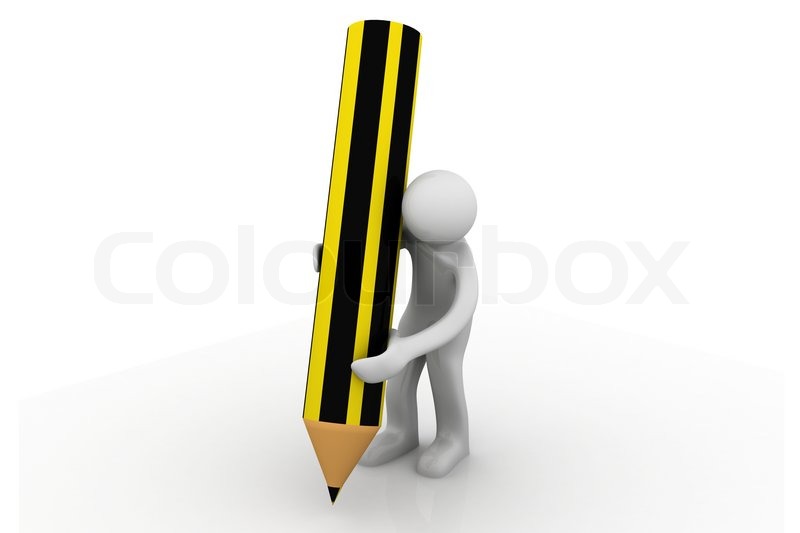 3d person writing with a huge yellow ... | Stock image | Colourbox