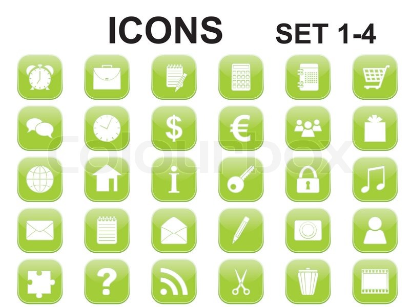 Set of green square icons with rounded ... | Stock Vector | Colourbox