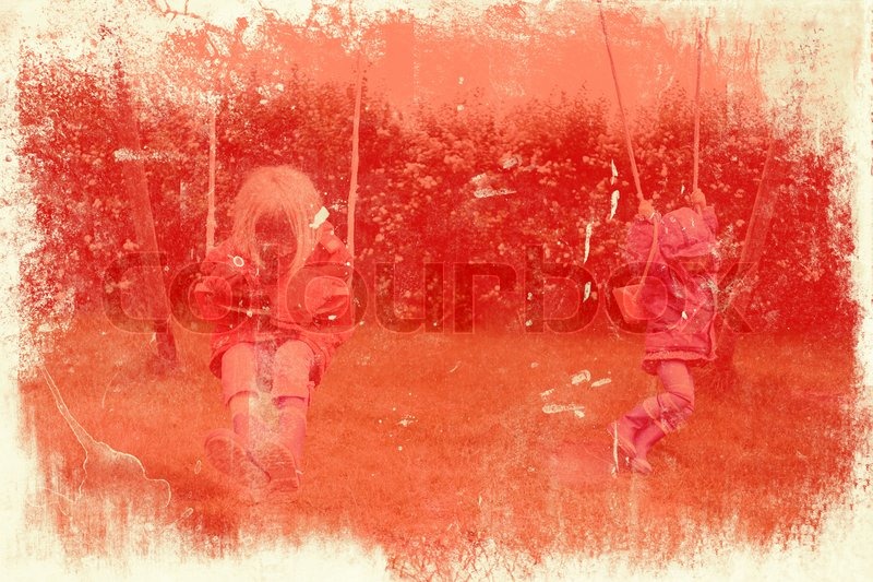 Grunge photo of children on a ... | Stock image | Colourbox