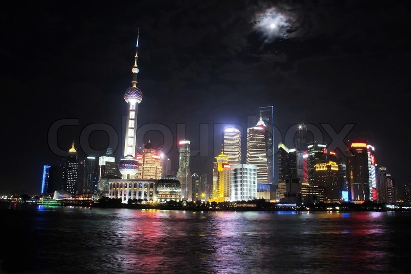Shanghai tower with full moon night, ... | Stock image | Colourbox