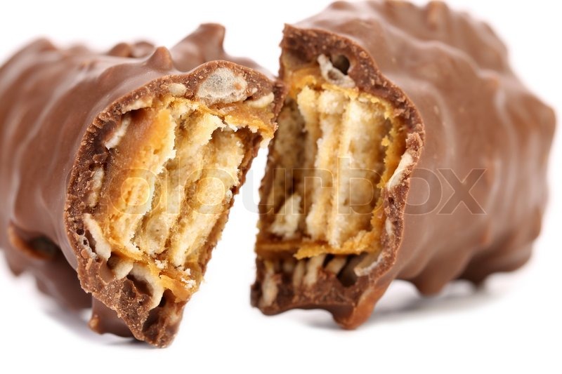 Break bar chocolate on a white ... | Stock image | Colourbox