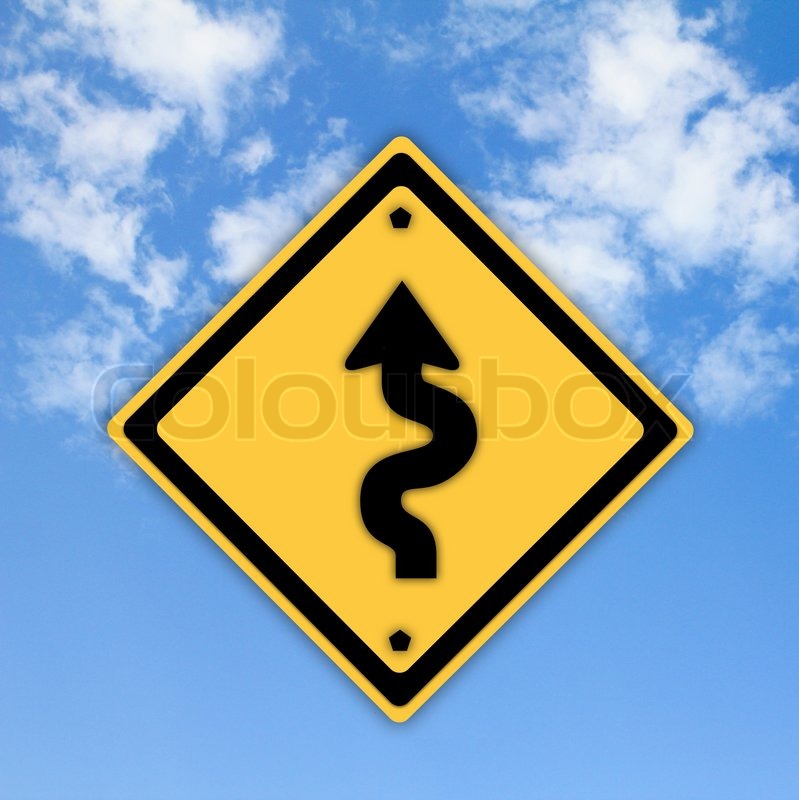 "Curves ahead warning sign on beautiful ... | Stock image | Colourbox