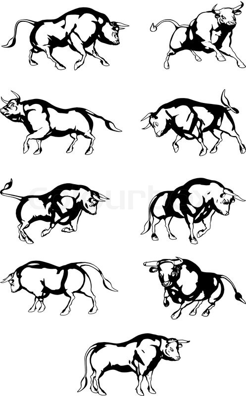 Nine bull's figures in different poses | Stock vector | Colourbox