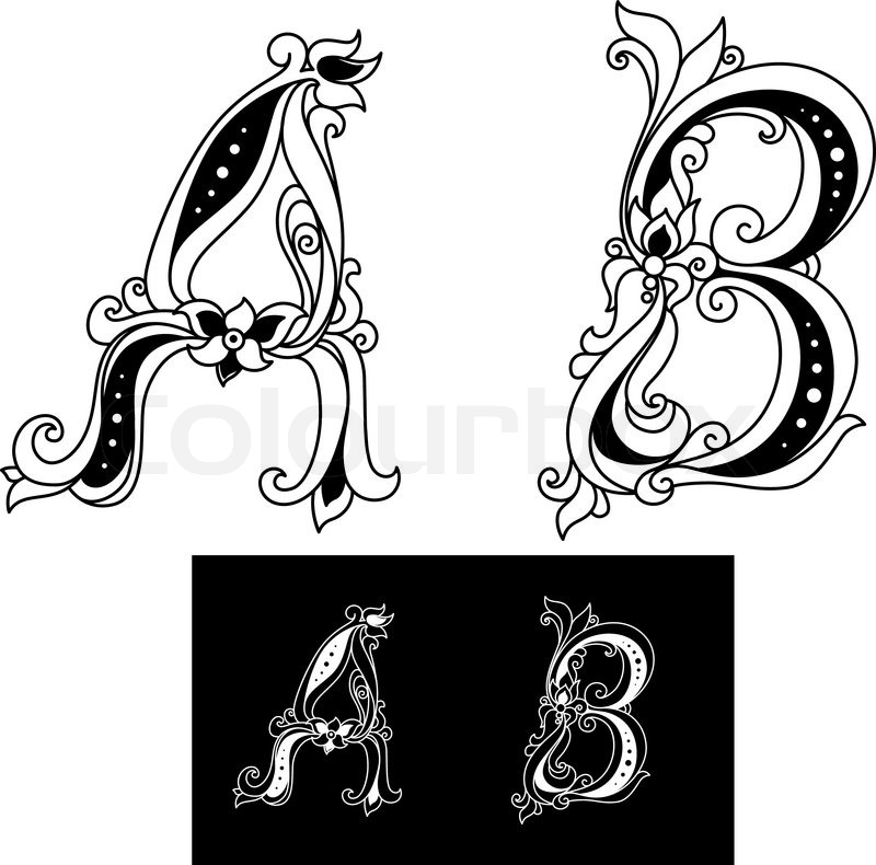 Title letters A and B in floral style ... | Stock vector | Colourbox