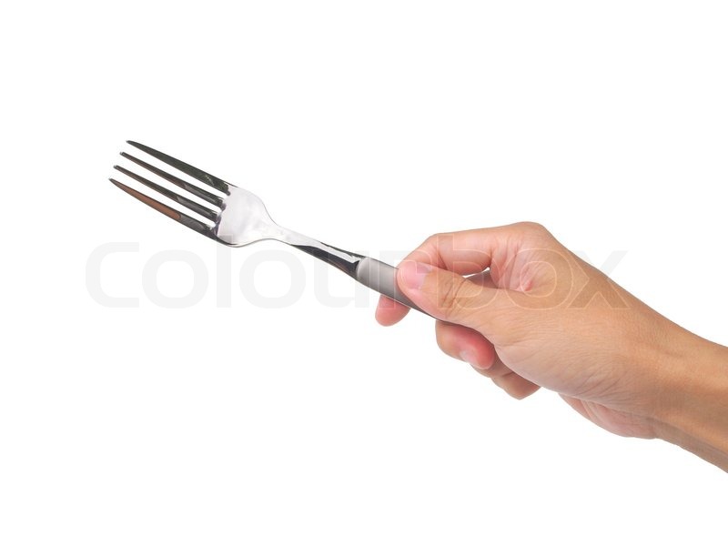 Hand holding fork isolated on white ... | Stock image | Colourbox
