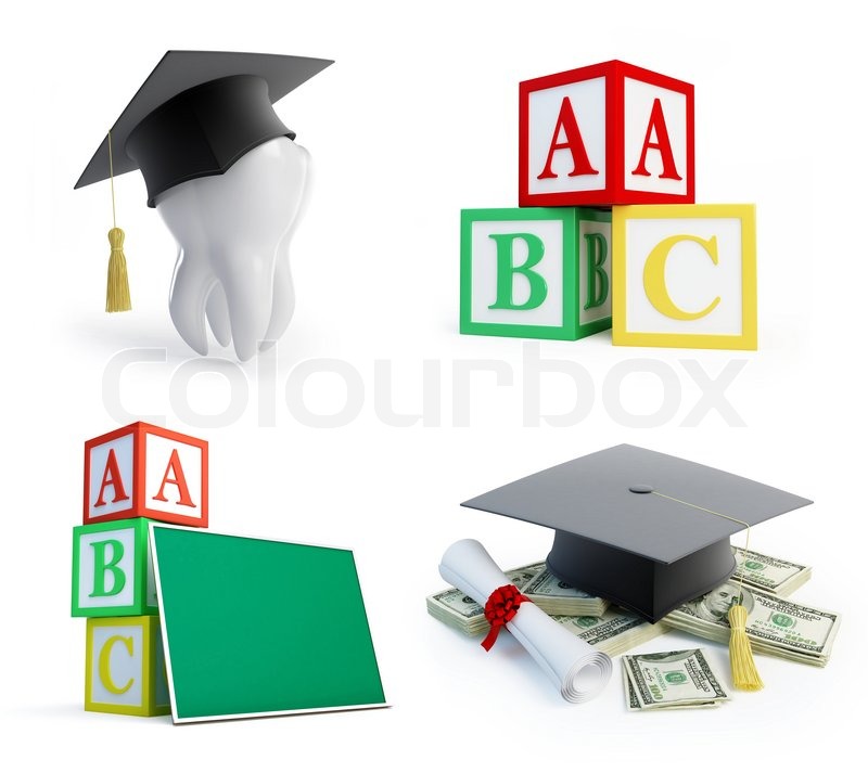 School set, graduation cap tooth on a ... | Stock Photo | Colourbox