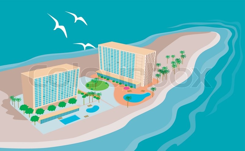 Illustration of an island beach resort ... | Stock vector | Colourbox