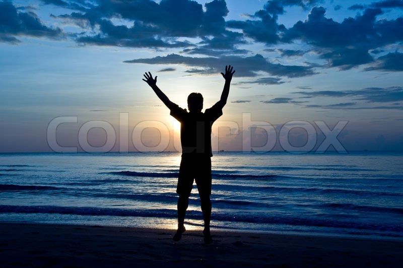 Silhouette of feel free and happy man ... | Stock image | Colourbox