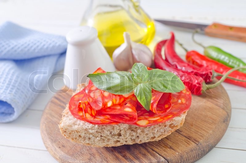 Bread with salami | Stock image | Colourbox
