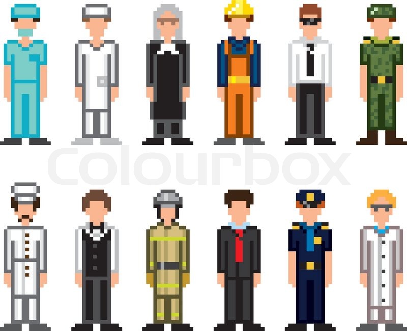 People occupations pixel art icons ... | Stock vector | Colourbox