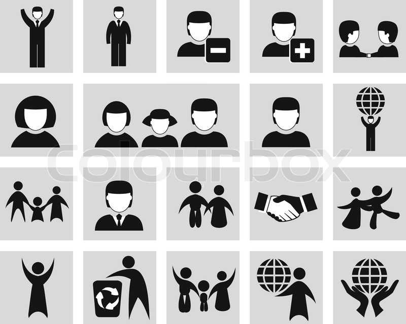 Vector black people icons set on gray | Stock vector | Colourbox