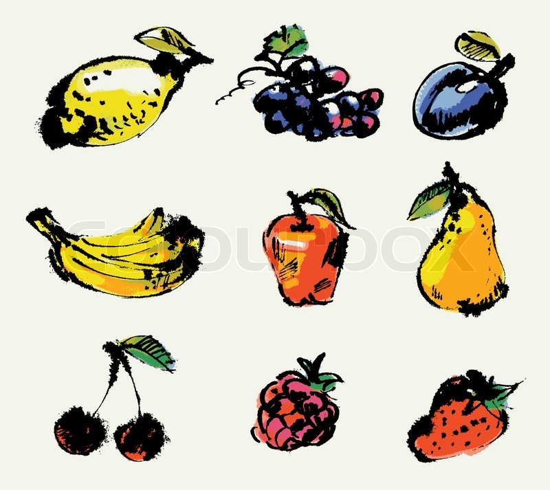 Satz der Früchte handgemalt ... | Stock-Vektor | Colourbox