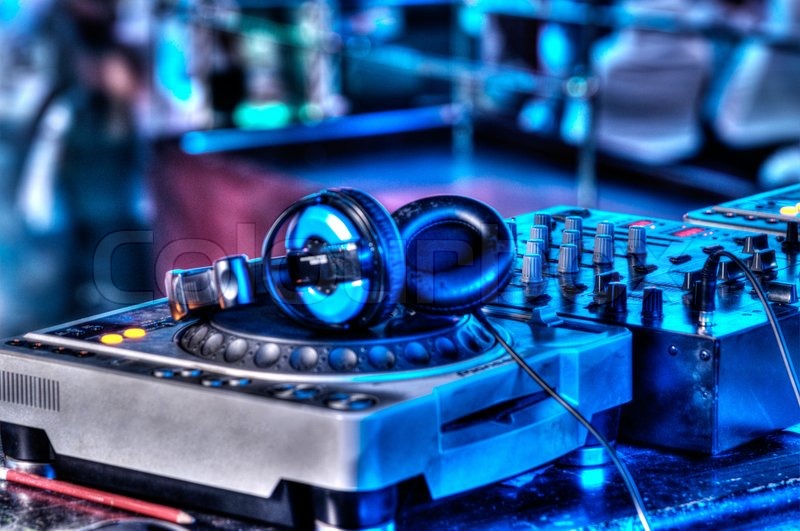 Djs table with audio equipment in the ... | Stock image | Colourbox