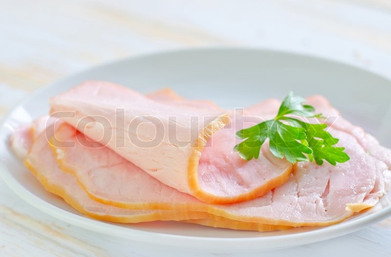Ham on plate | Stock image | Colourbox