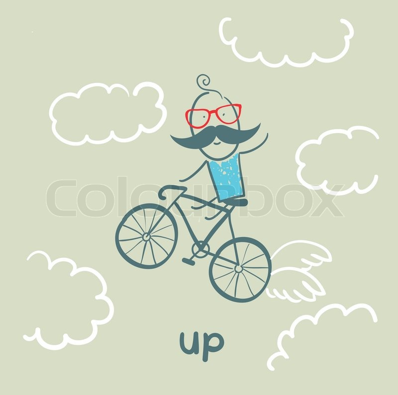 Man flying on a bicycle | Stock vector | Colourbox