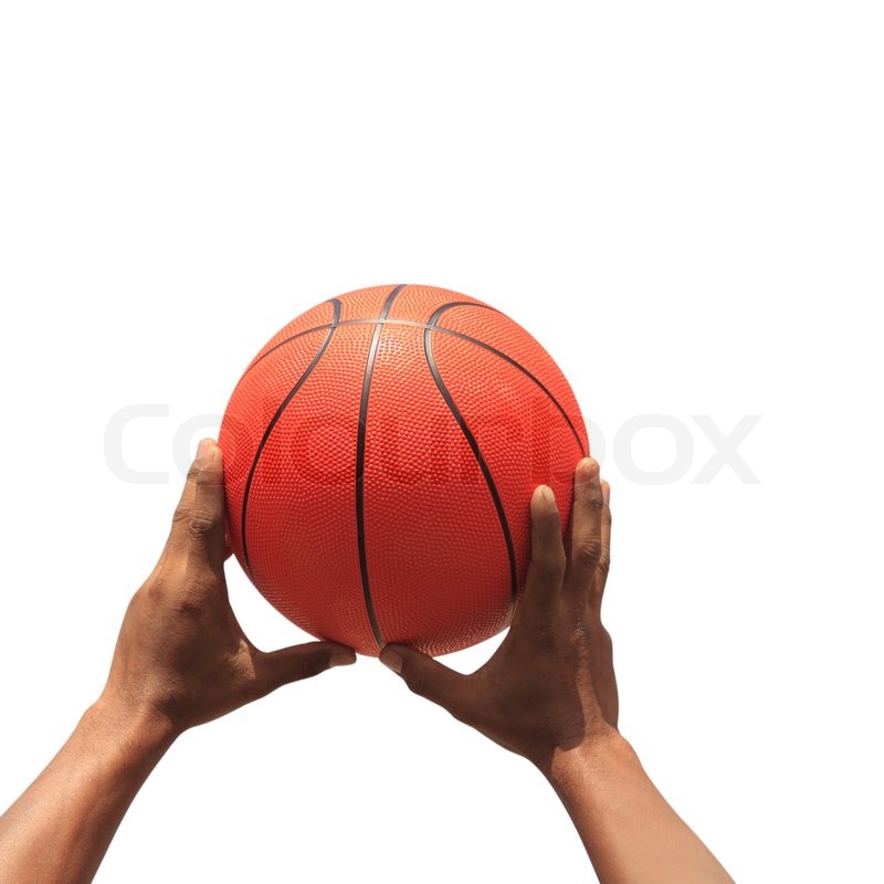 Hands and basketball on white ... | Stock image | Colourbox