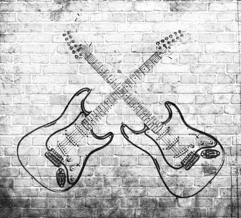 Grunge rock music poster on brick wall | Stock image | Colourbox