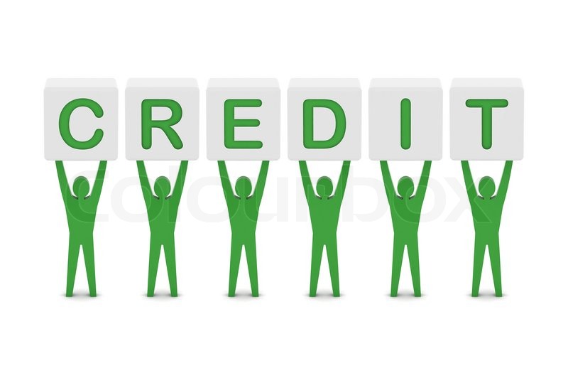 Men holding the word credit. Concept 3D ... | Stock image | Colourbox