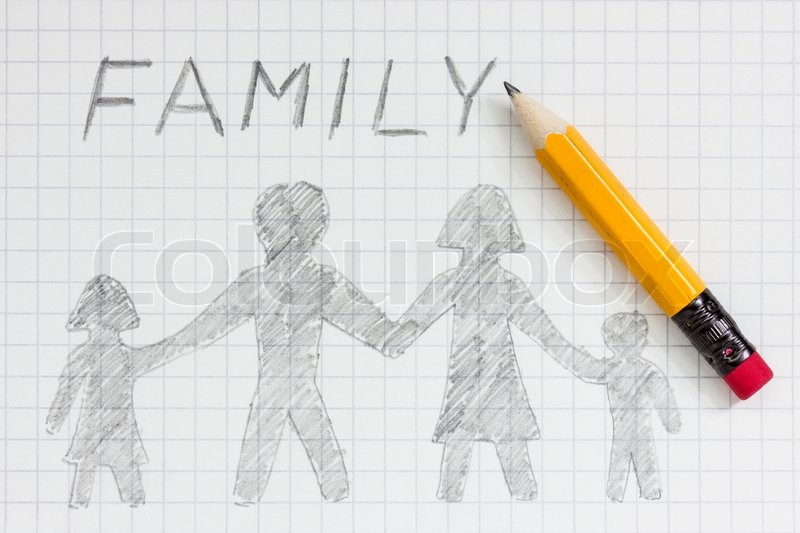 Pencil on the drawing of happy family | Stock image | Colourbox