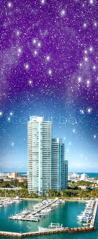 Night over Miami. Starry sky above city ... | Stock image | Colourbox