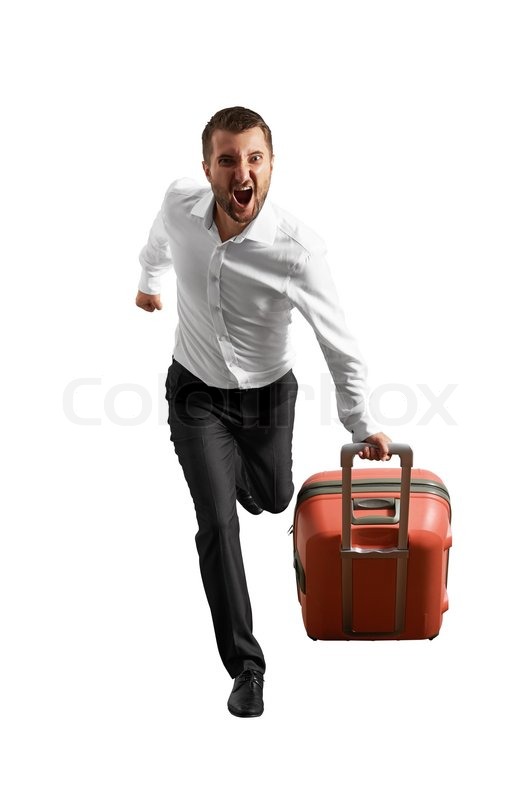 Angry man running with bag and ... | Stock image | Colourbox