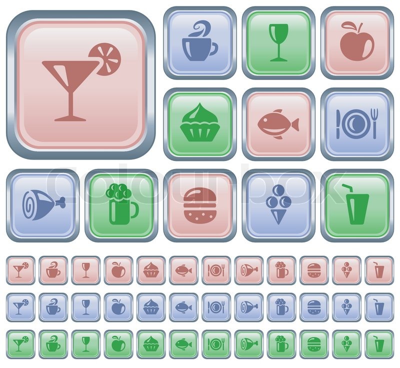 Food and drink button set | Stock vector | Colourbox