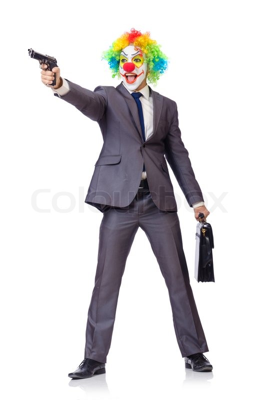 Businessman clown with gun isolated on ... | Stock image | Colourbox