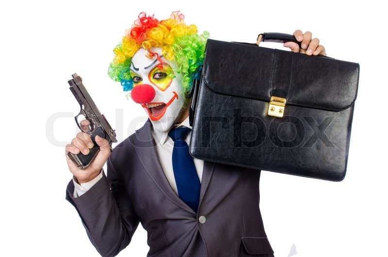 Businessman clown with gun isolated on ... | Stock image | Colourbox
