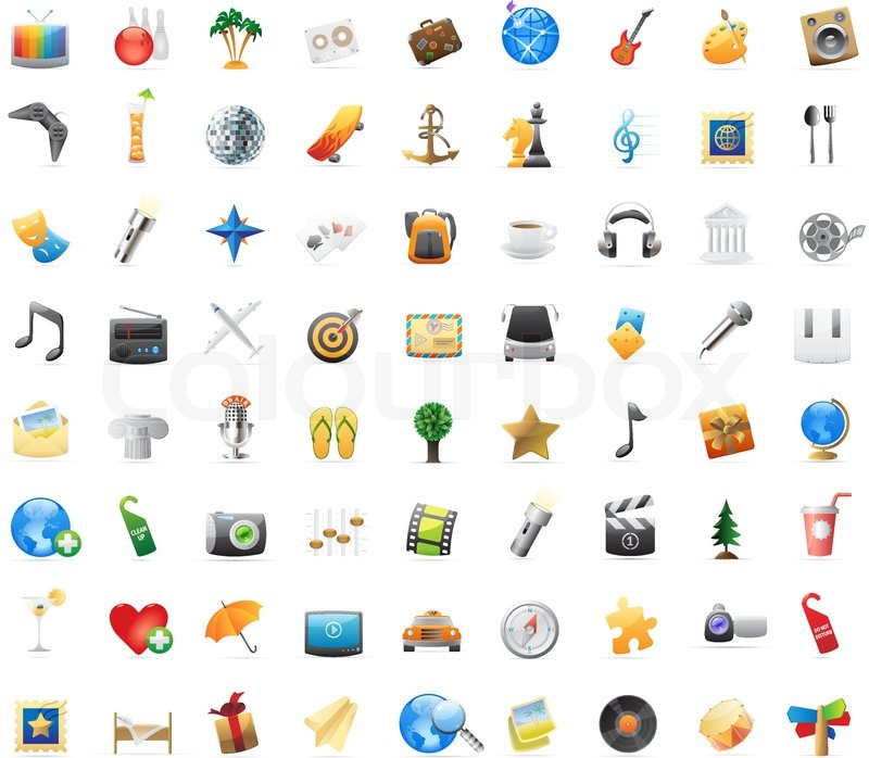 72 detailed icons for entertainment, ... | Stock vector | Colourbox