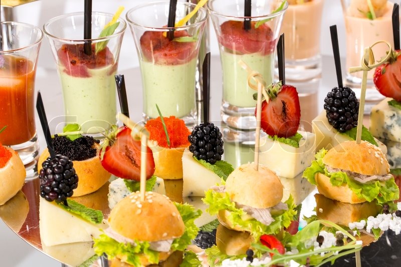 Canape with meat seafood and vegetables ... | Stock image | Colourbox