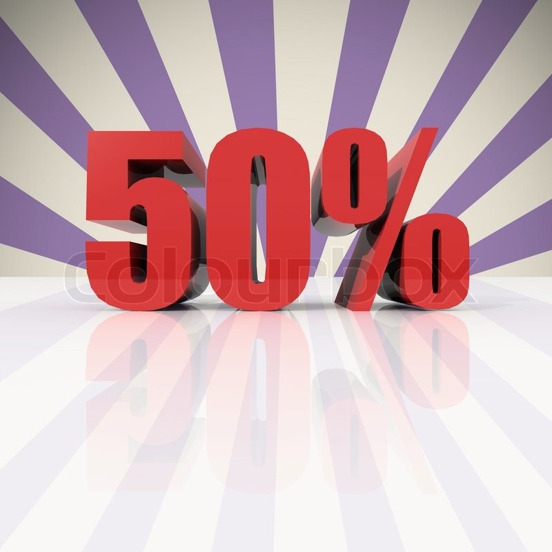 3D rendering of a 50 percent in red ... | Stock image | Colourbox
