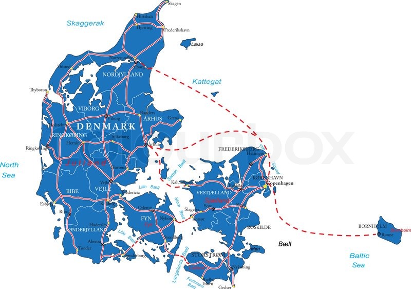 Highly detailed vector map of Denmark ... | Stock vector | Colourbox