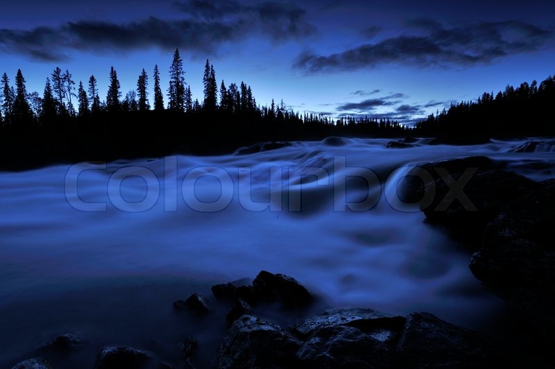 A night photo of the rapids in the ... | Stock image | Colourbox