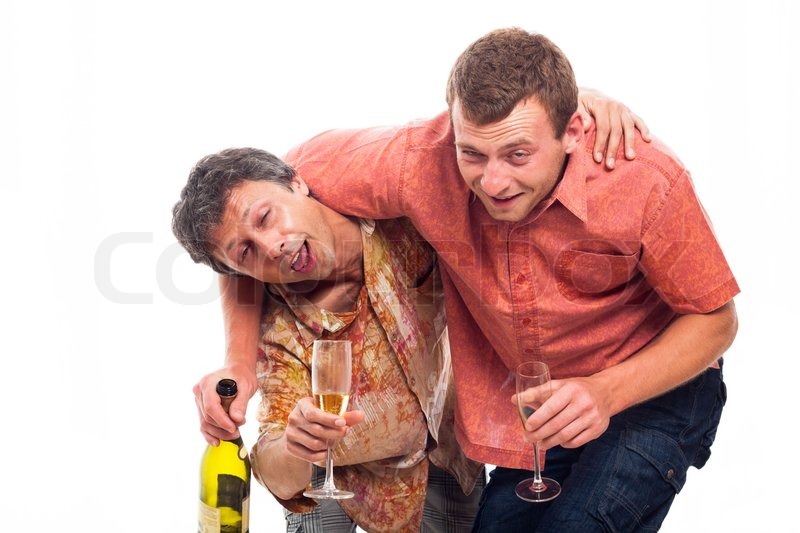 Two funny drunken men with bottle and ... | Stock image | Colourbox