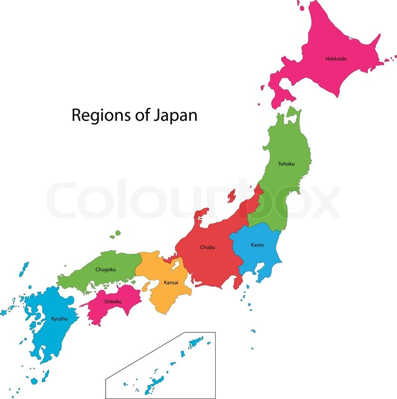 Color map of the provinces of Japan | Stock vector | Colourbox